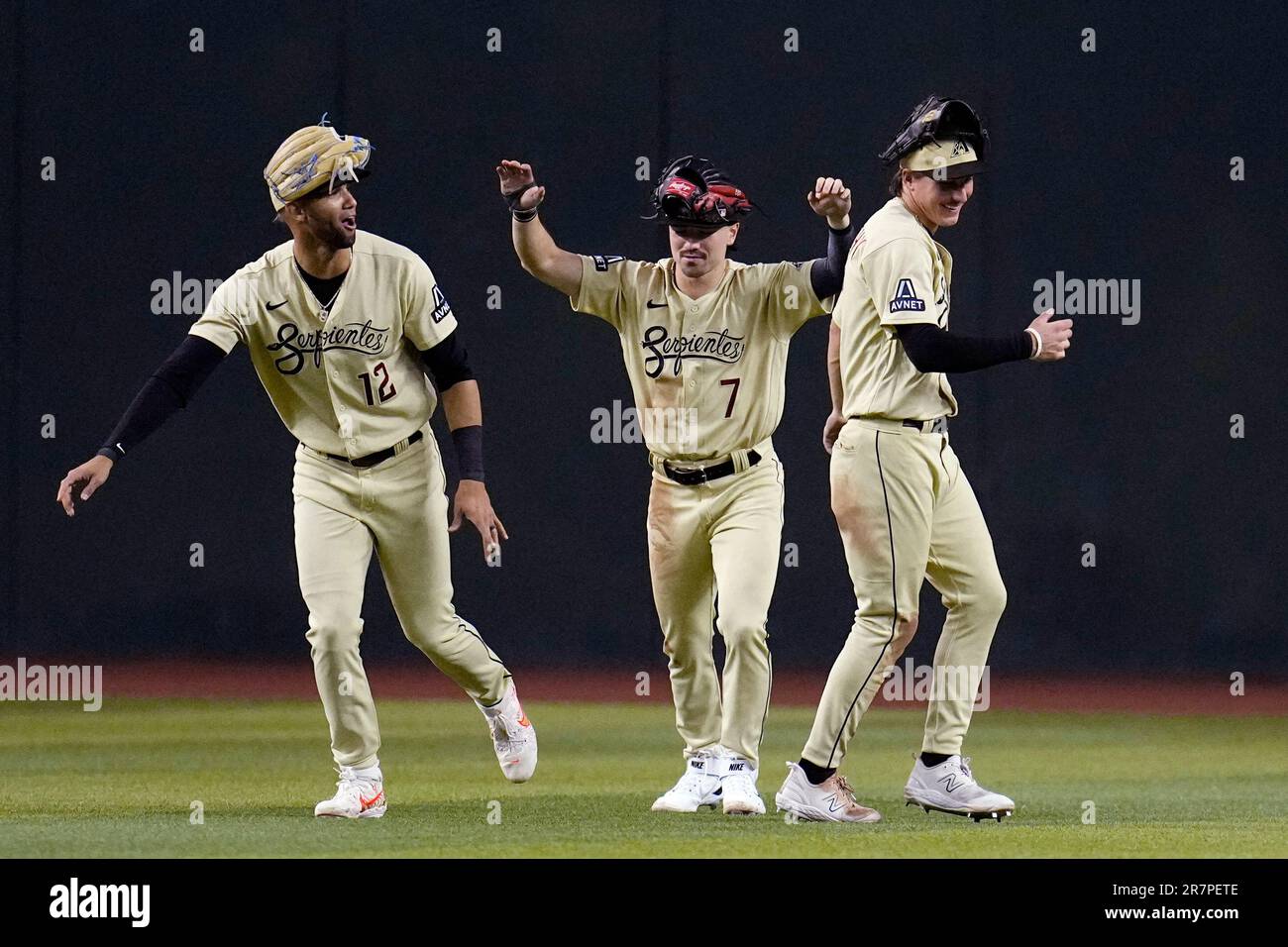 Arizona Diamondbacks left fielder Lourdes Gurriel Jr. (12), center ...