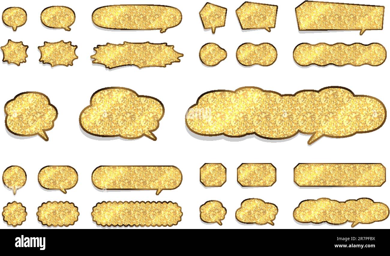 Speech bubbles of various shapes of golden lame (background transparent ...
