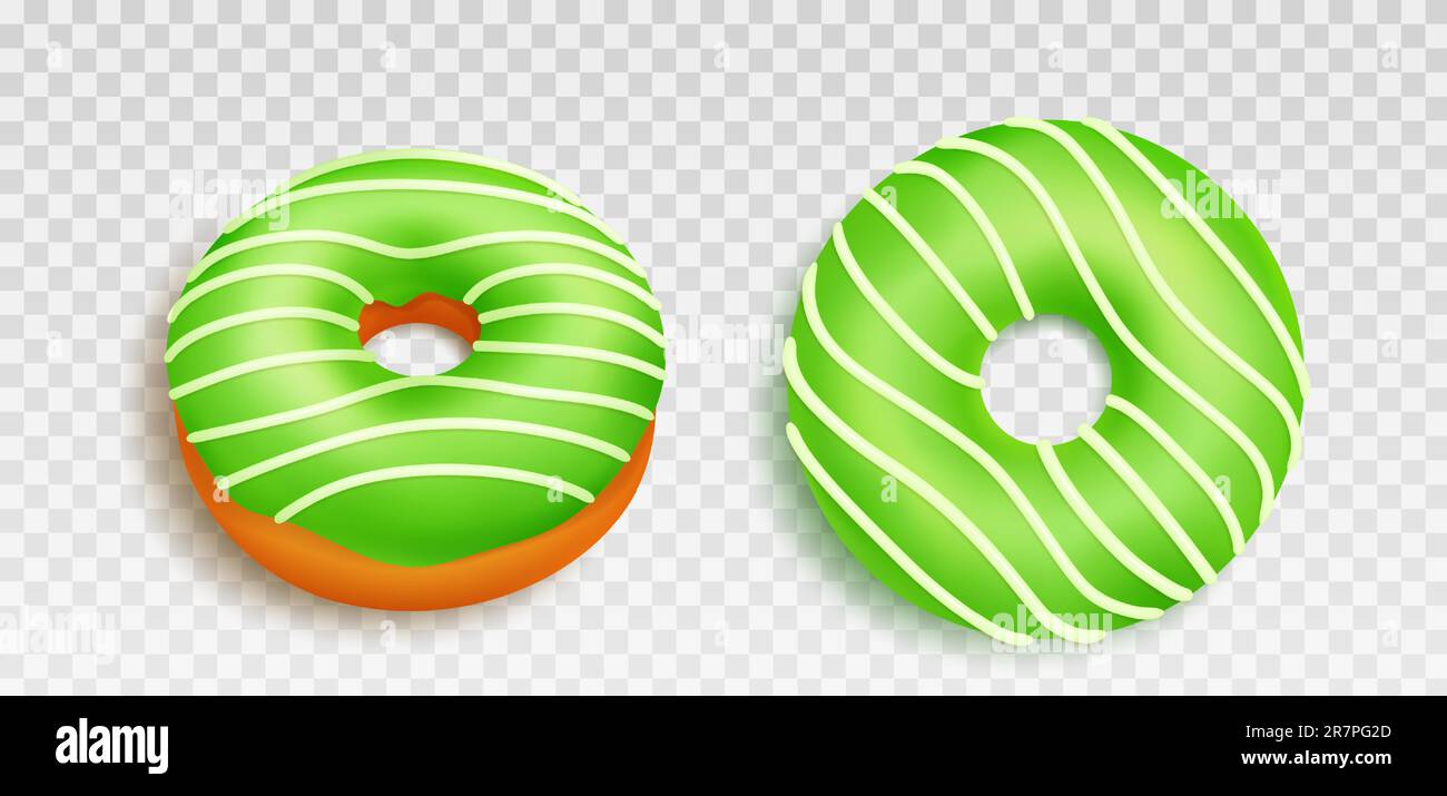 Icon of donut, cake, sweet food. 3d bakery dessert, doughnut with green ...