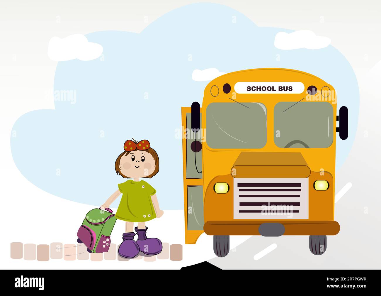 girl with school bus vector illustration Stock Vector Image & Art - Alamy