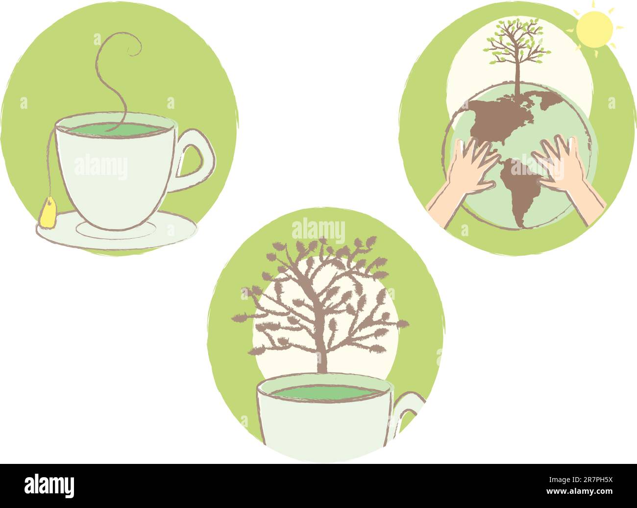 A set of earth friendly tea themed illustrations Stock Vector Image ...