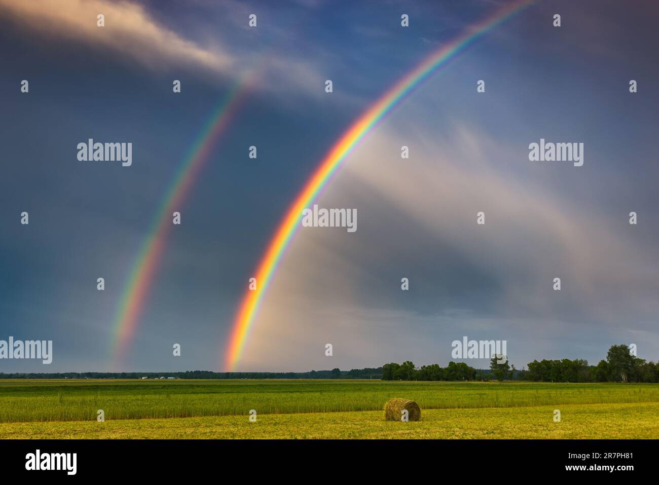 Twilight Splendor: The Mesmerizing Double Rainbow Landscape Stock Photo ...