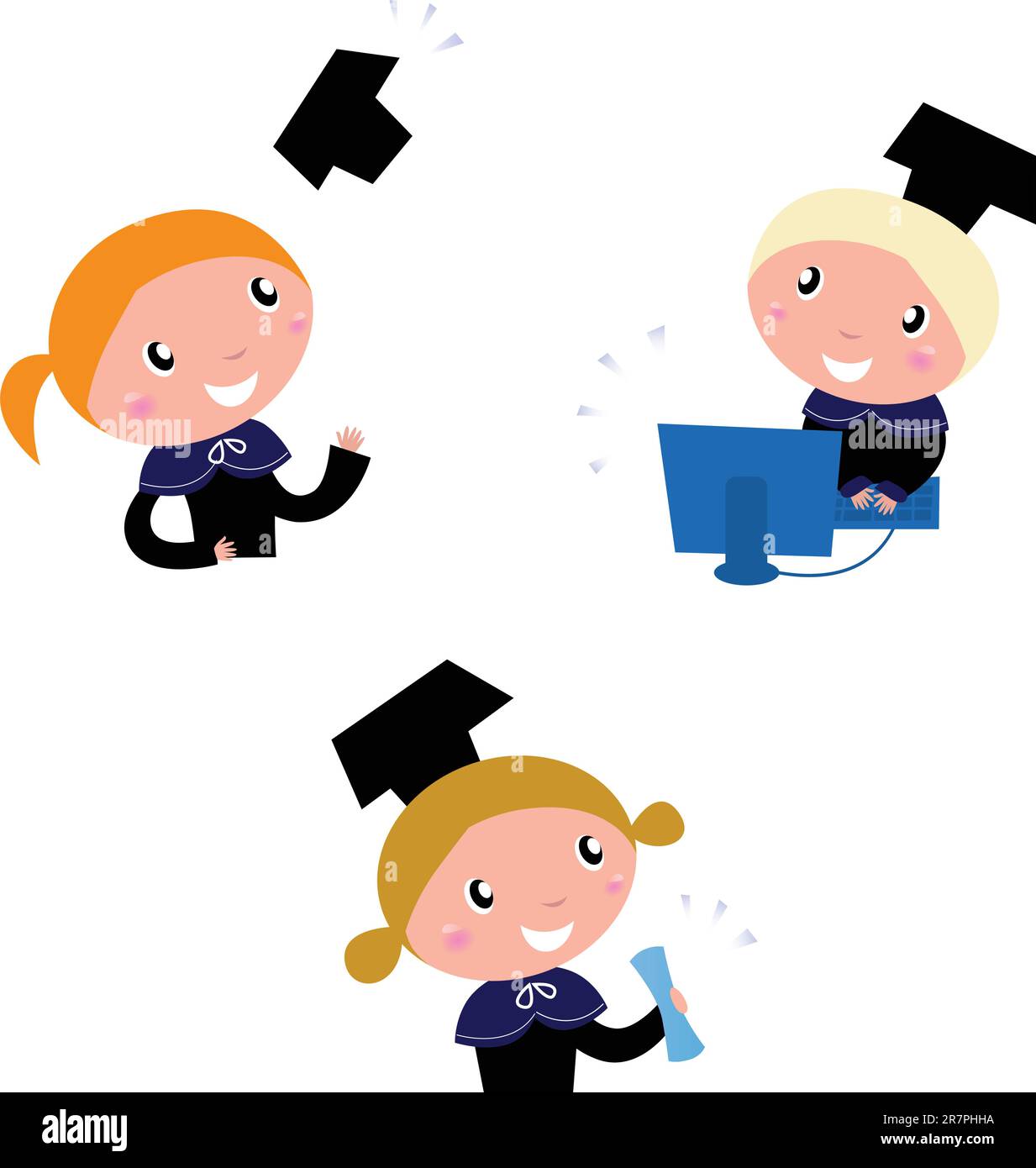 Happy graduation children set - vector cartoon illustration Stock ...