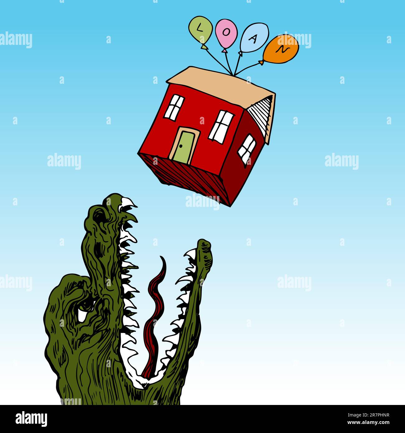 An image of a house floating above a hungry monster Stock Vector Image ...