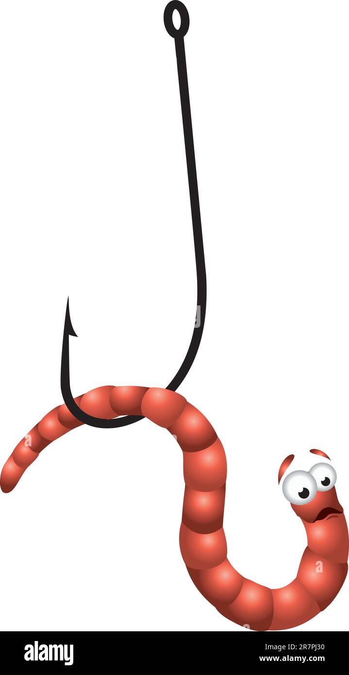 Vector illustration of Scared worm on hook Stock Vector Image & Art - Alamy