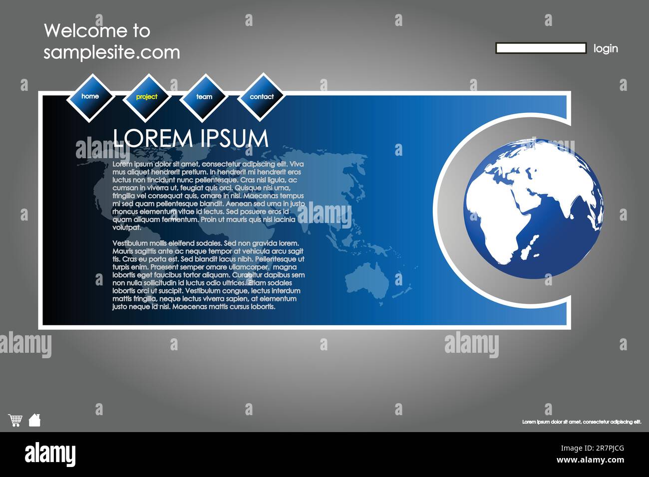 web site design template for company with black background and map of ...