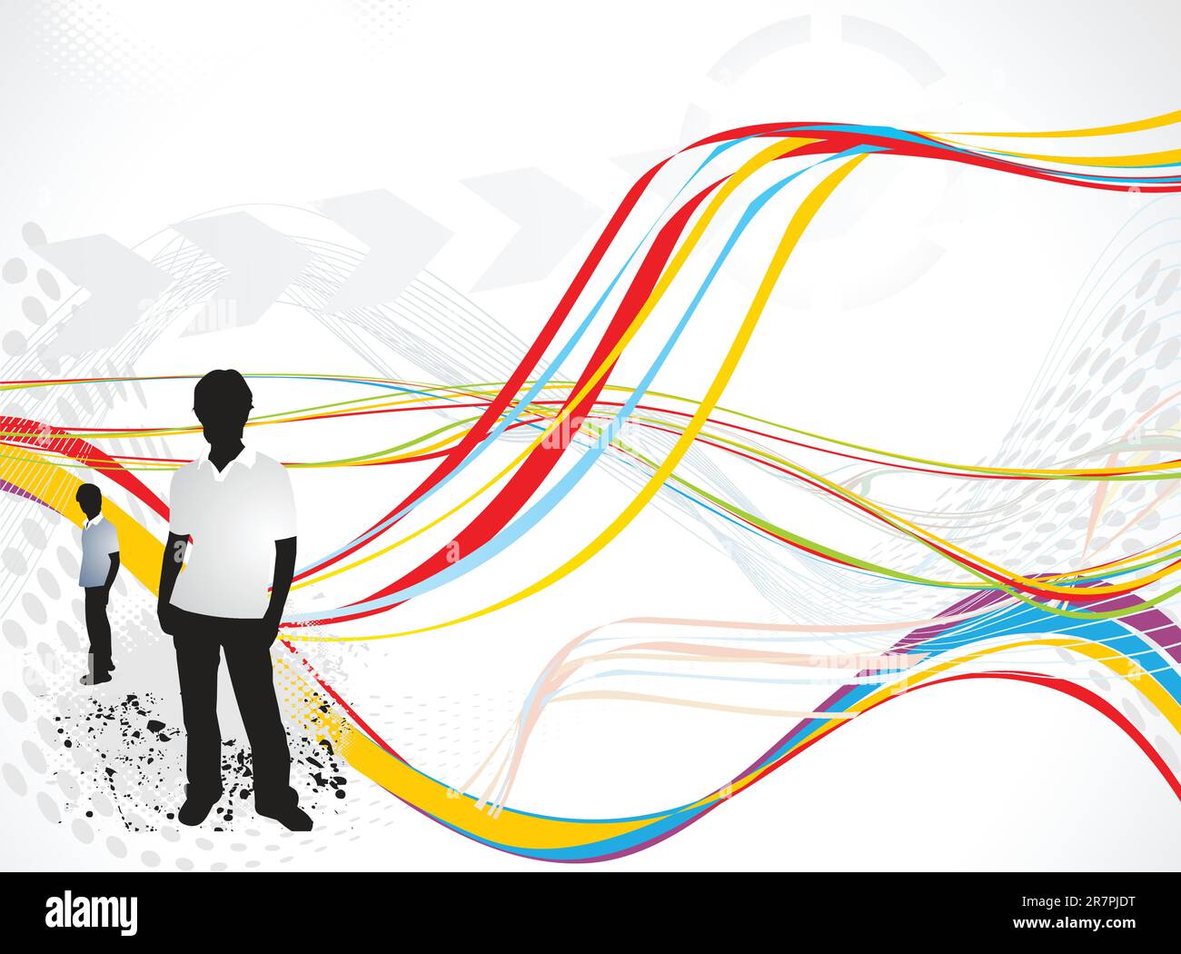 abstract colorful wave with silhouettes vector illustration Stock ...