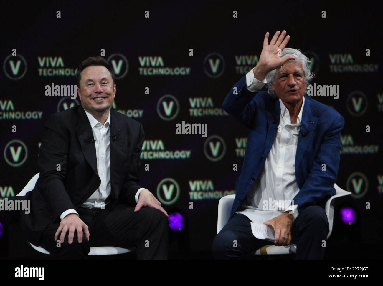 Paris, France. 16th June, 2023. Elon Musk and Publicis Groupe Chairman ...