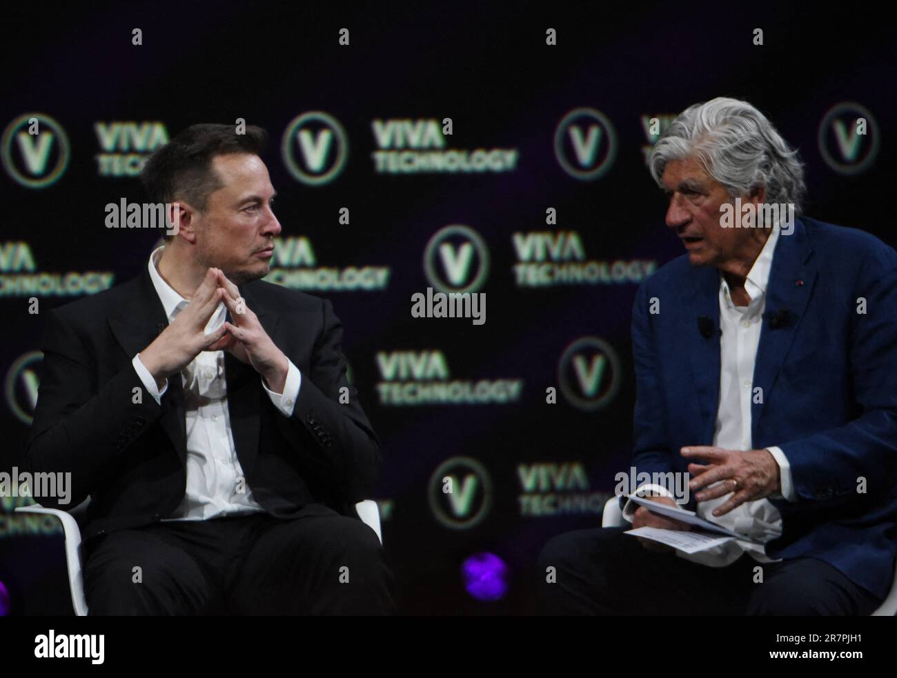 Paris, France. 16th June, 2023. Elon Musk and Publicis Groupe Chairman ...