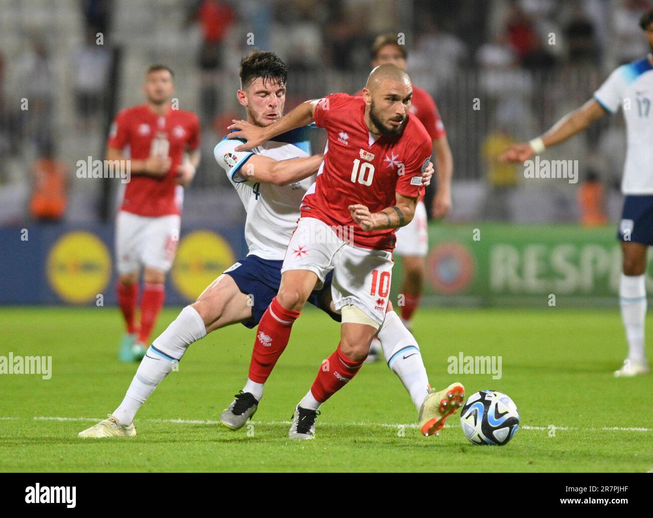 Ta'qali, Malta. 16th June, 2023. Malta's Teddy Teuma (Front) vies with ...