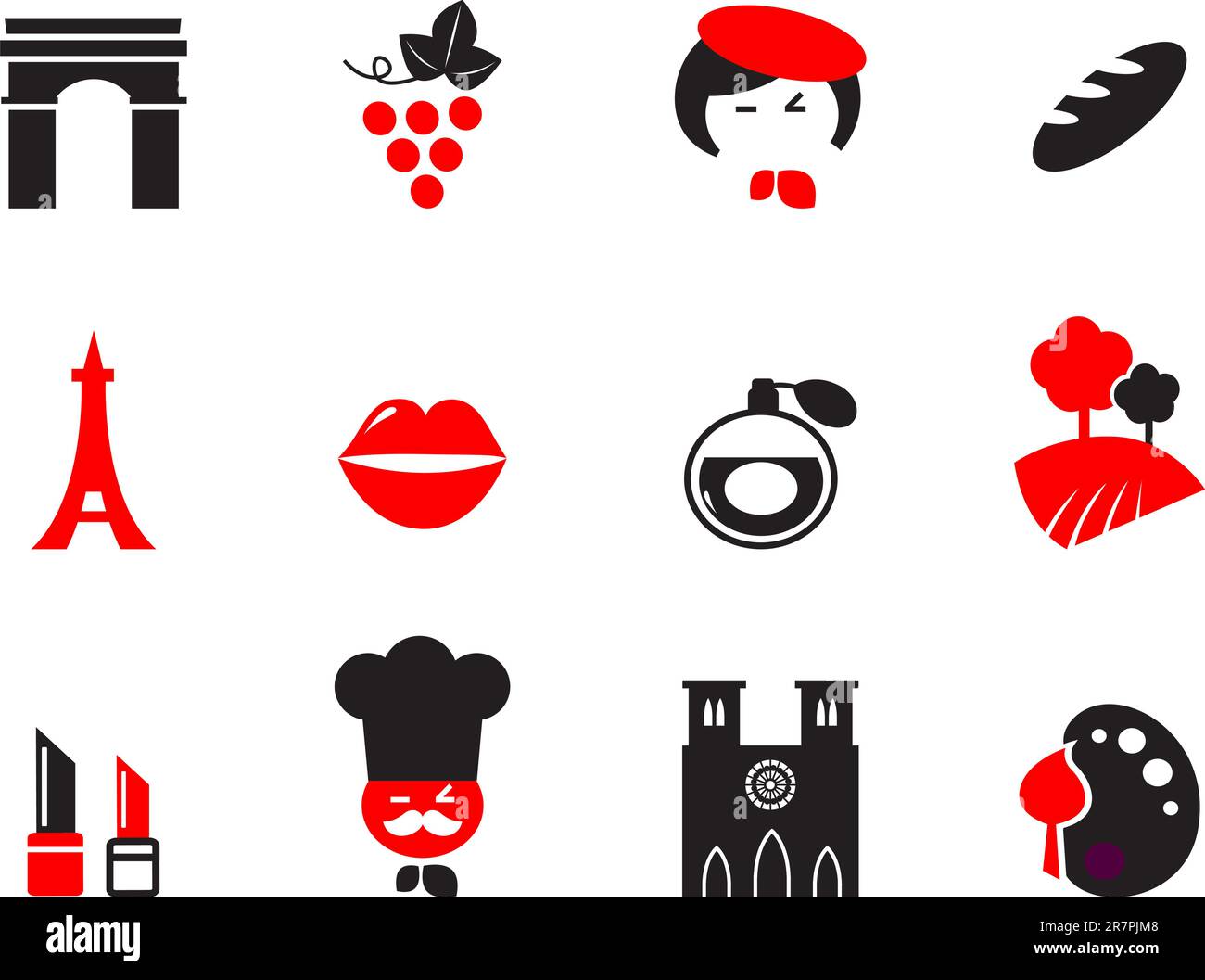 Icons set and design elements with French and Paris themes. Vector ...
