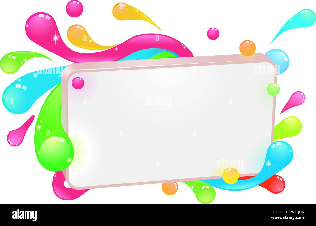 A modern funky colorful sign with swirls and droplets round the frame ...