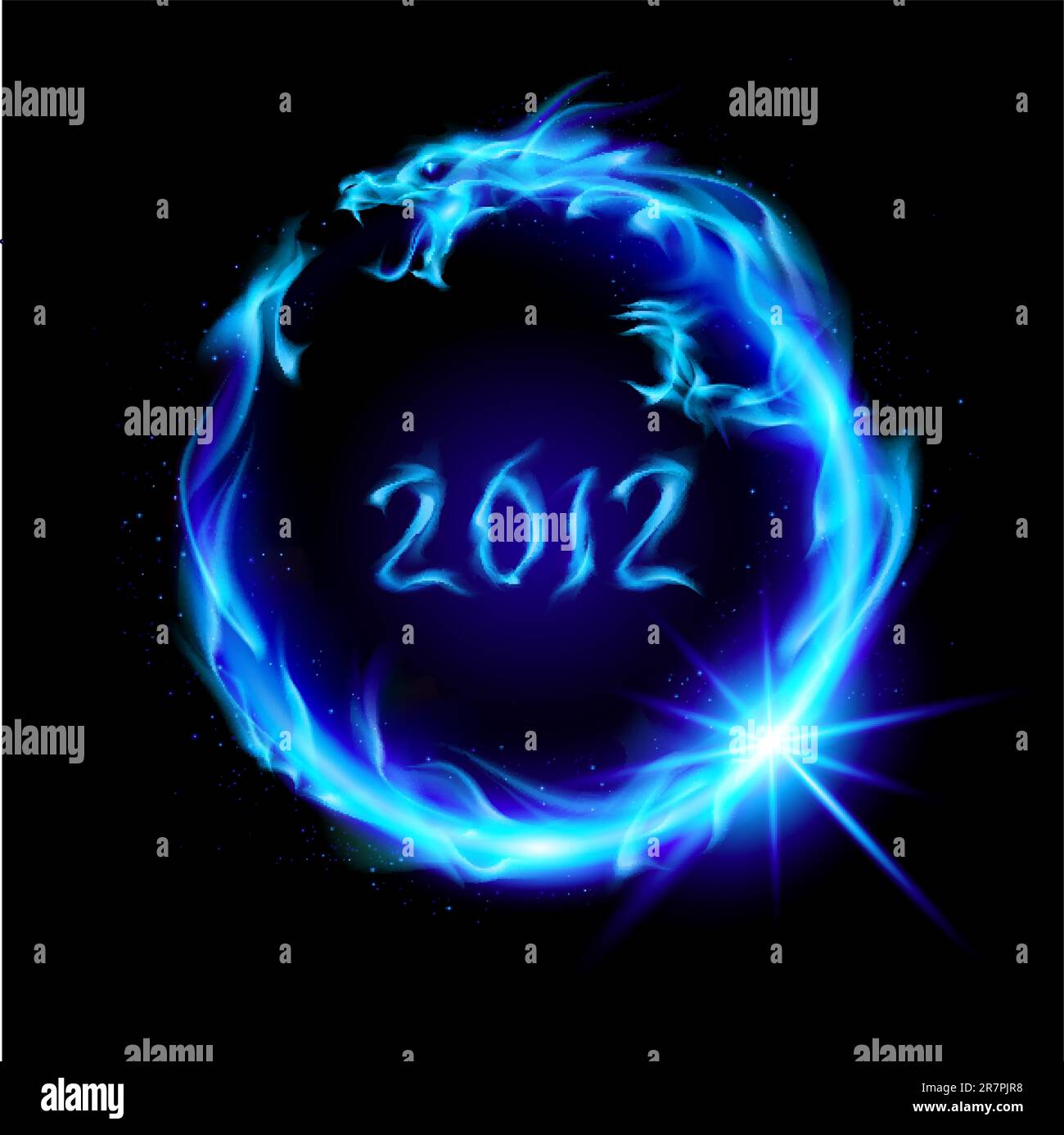 Abstract blue fiery dragon. Illustration on black background for design ...