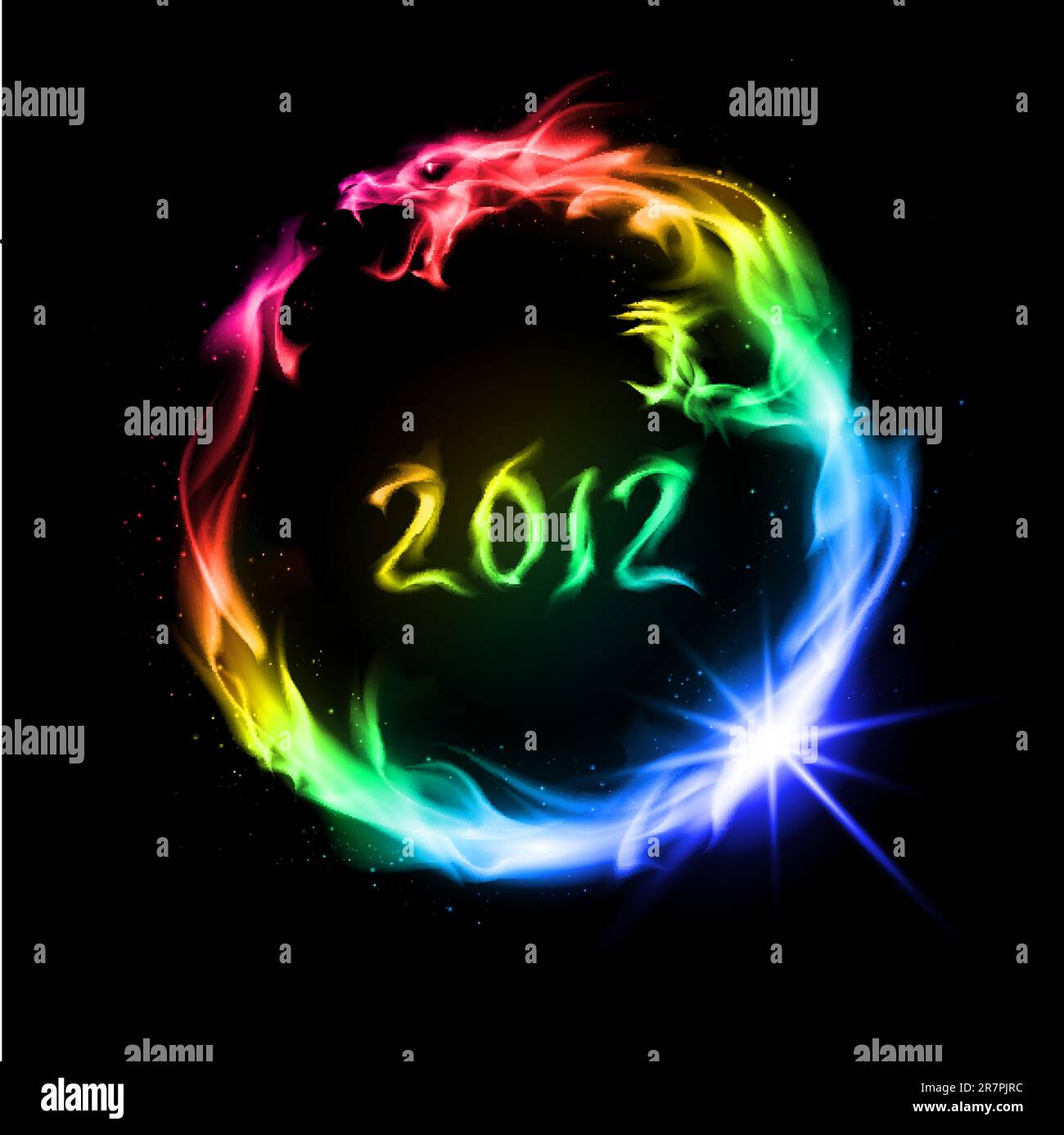 Abstract rainbow fiery dragon. Illustration on black background for ...