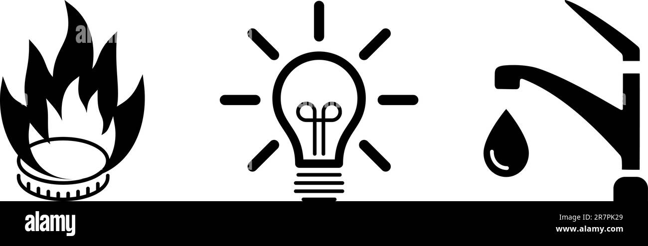 Set of utility bills payment icons as Electricity, Gasification and ...