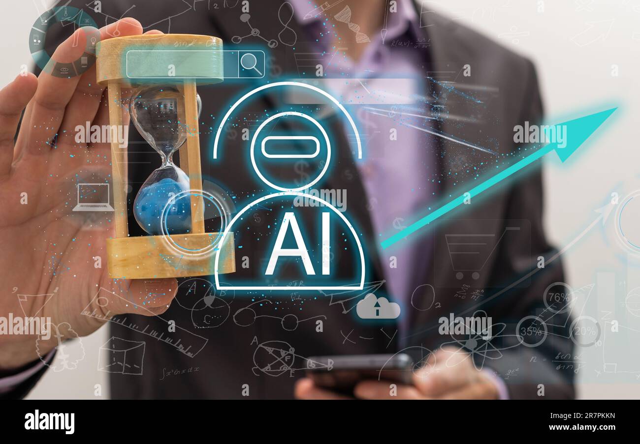 Machine learning. Hand robot touching computer chip and binary data. Futuristic Artificial ...