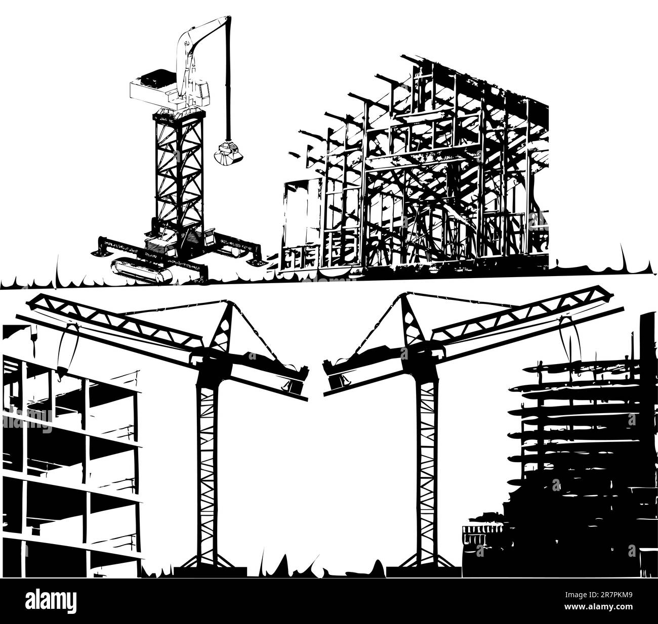 Construction work crane loading Black and White Stock Photos & Images ...