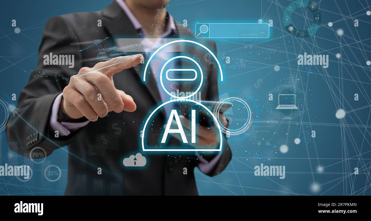 Man using tools AI. technology smart robot science and artificial ...