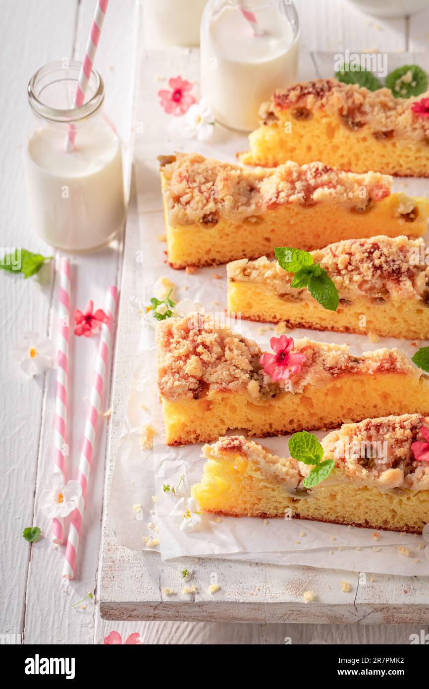 Delicious gooseberry butter cake made of sugar and fruits. Yeast cake ...