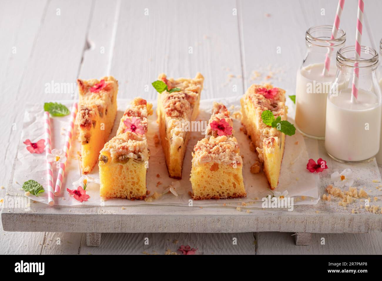 Tasty gooseberry butter cake as summer dessert. Yeast cake with ...