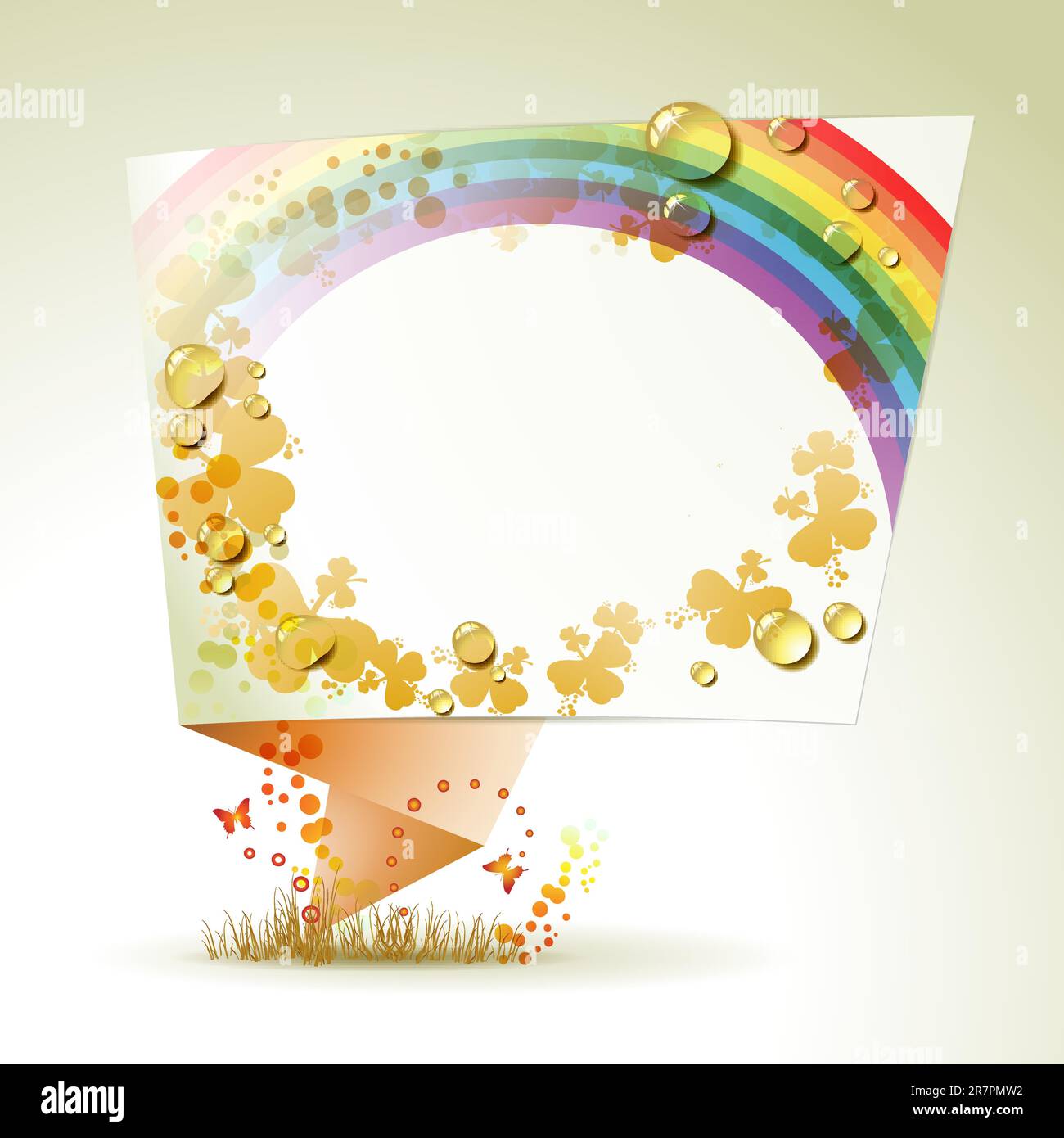 Origami background with clover, rainbow and drops of water Stock Vector ...