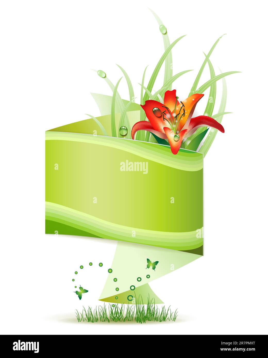 Origami green background with flowers and butterflies Stock Vector ...