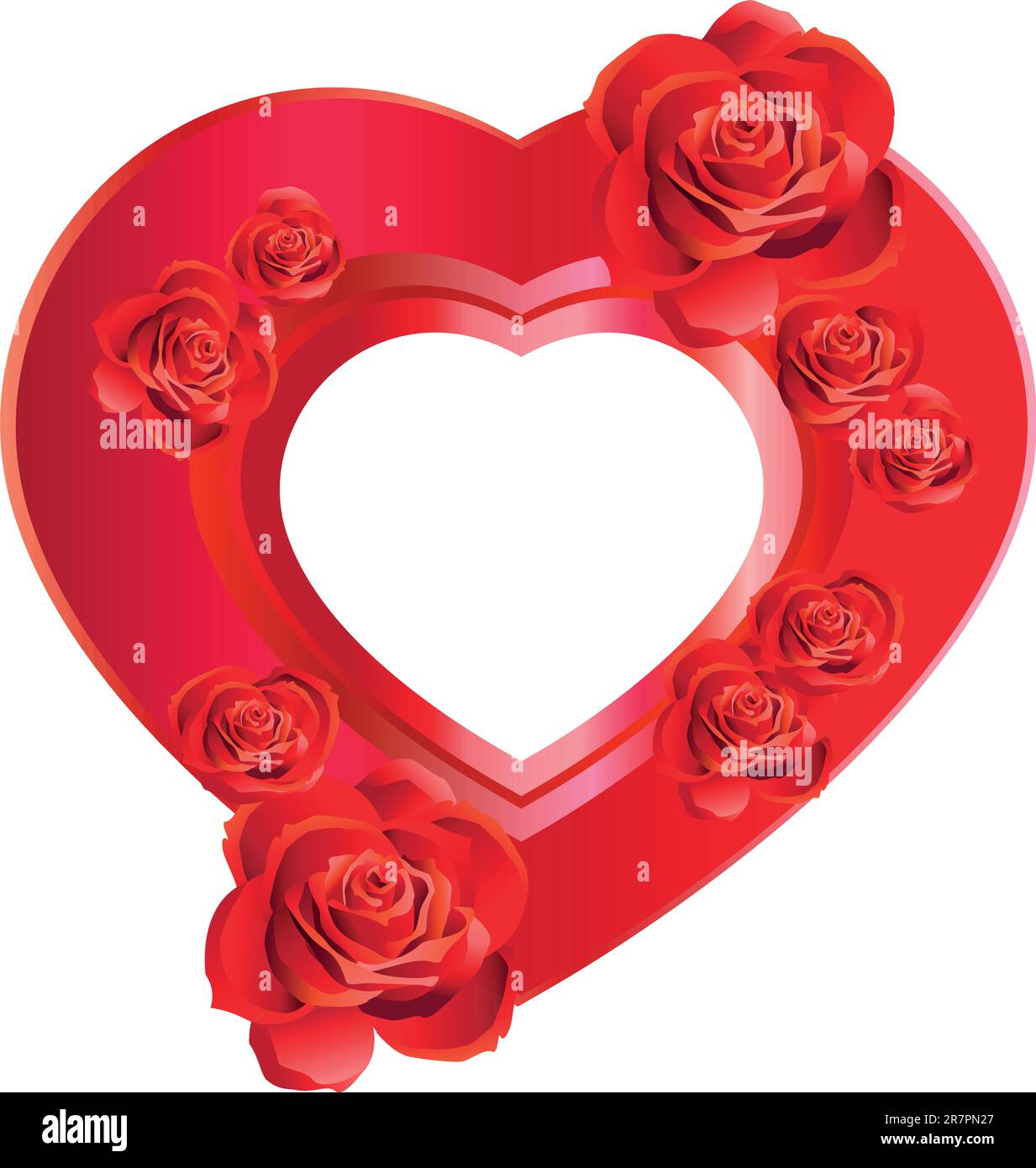 Heart-Shaped Frame with Roses isolated on white background Stock Vector ...