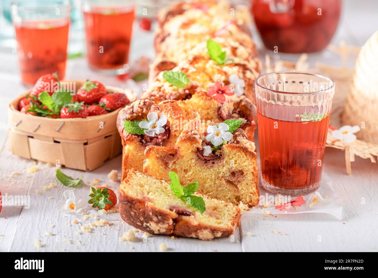Delicious strawberry yeast cake freshly baked in summer. Yeast cake ...