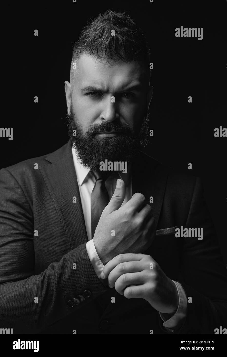 Fashion suit. Rich bearded man dressed in classic suits. Luxury mens ...