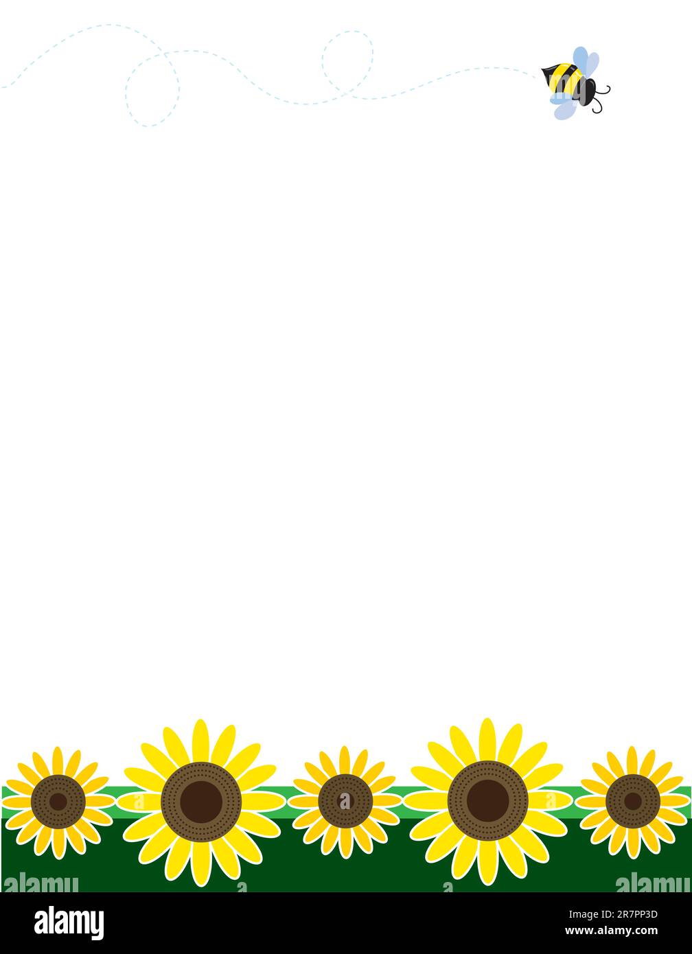 A frame or border featuring sunflowers at the bottom and a bee flying ...