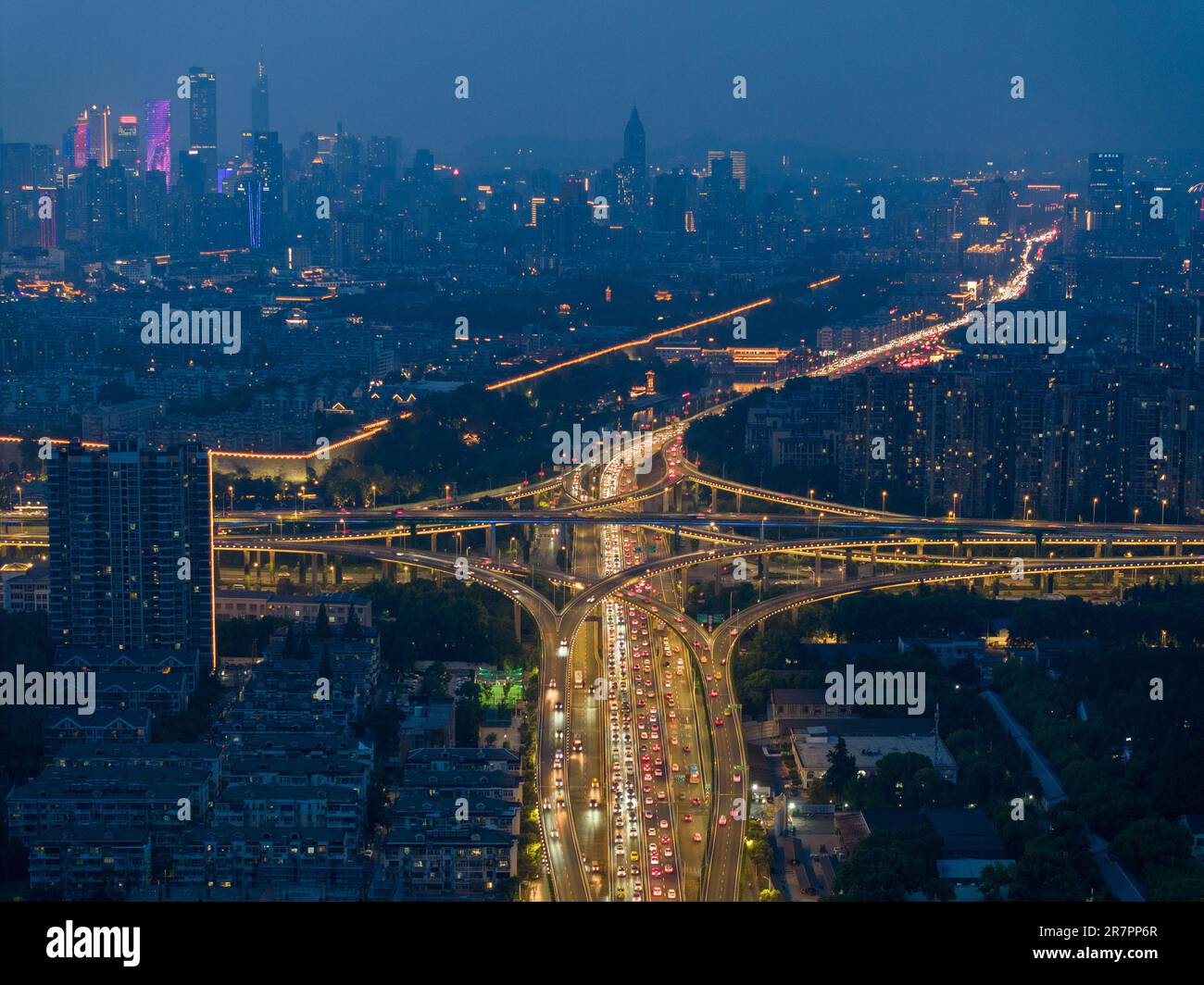 Aerial photo shows the traffic flow on a viaduct in Nanjing, East China ...
