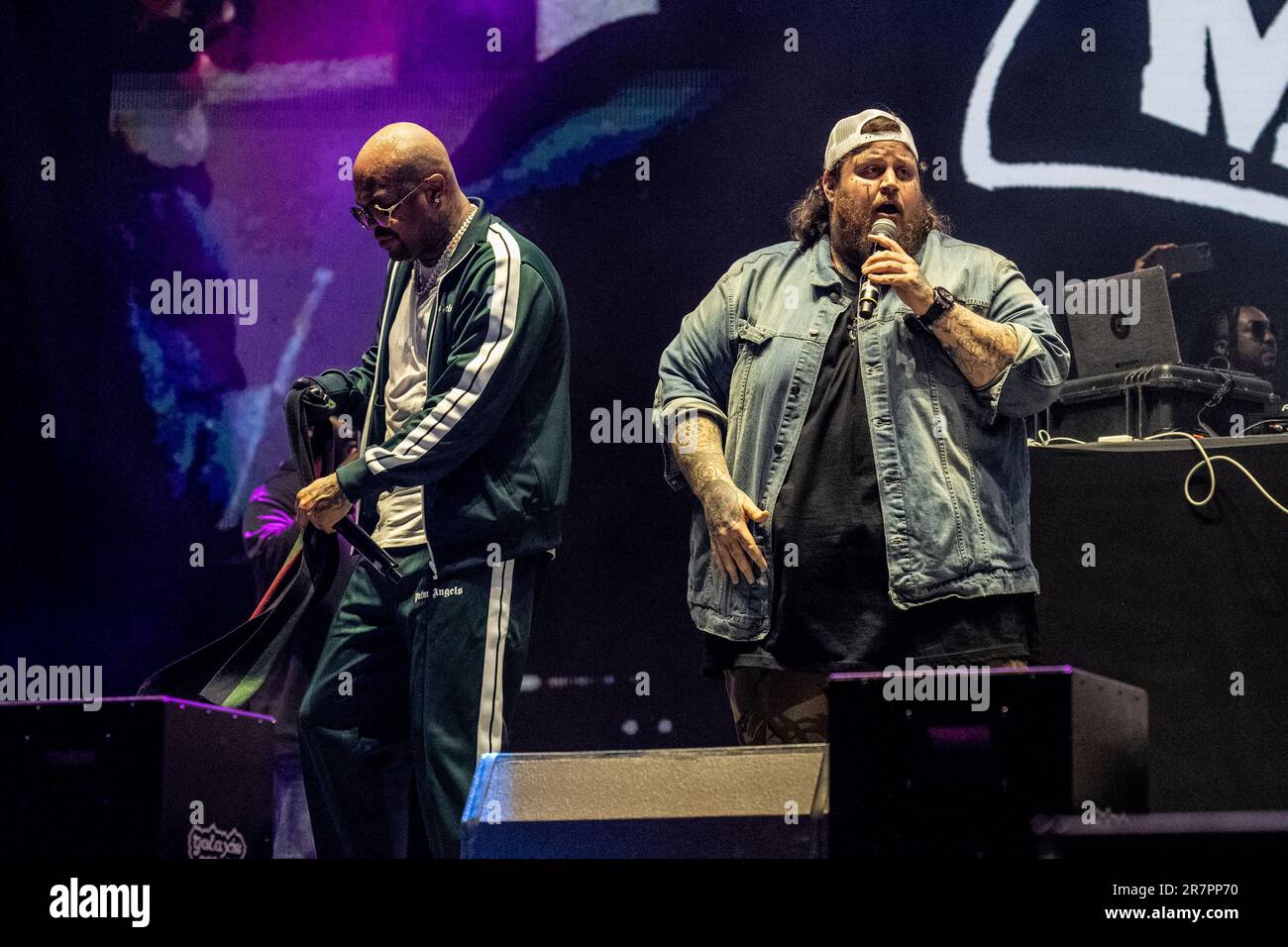 DJ Paul, left, of Three 6 Mafia performs with Jelly Roll during the ...