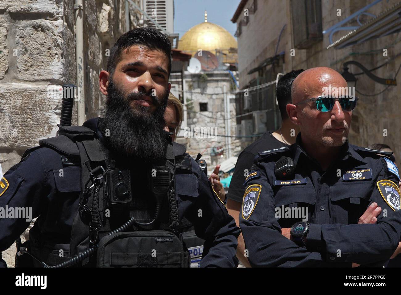 JERUSALEM, ISRAEL - JUNE 16: Members of Israeli security forces watch ...