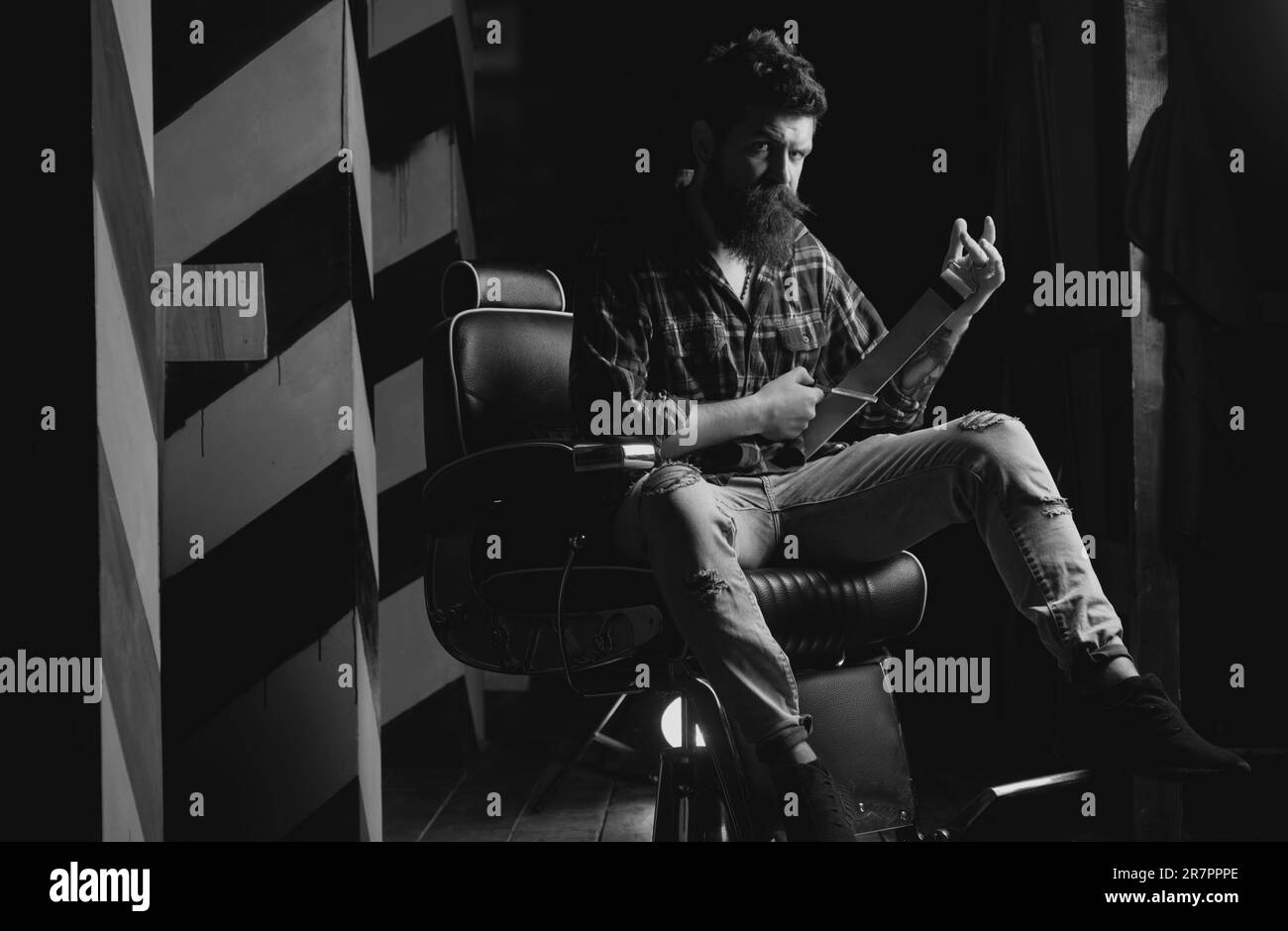 Old fashioned vintage barber shop pole. Professional hairstylist in ...