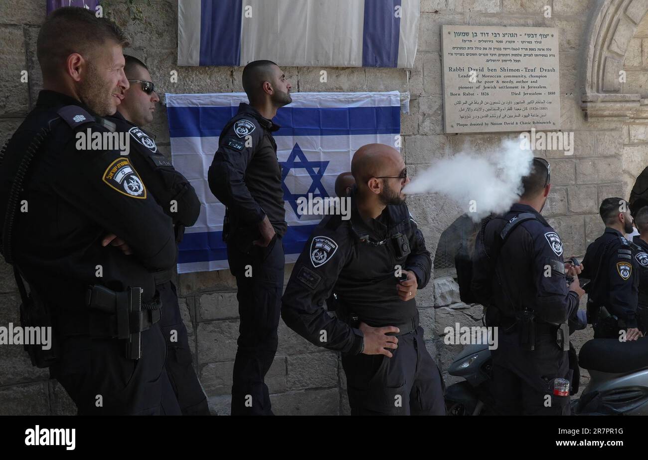 JERUSALEM, ISRAEL - JUNE 16: Members of Israeli security forces watch ...