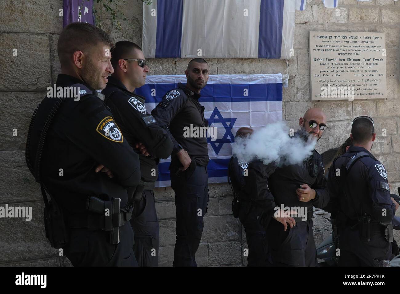 JERUSALEM, ISRAEL - JUNE 16: Members of Israeli security forces watch ...