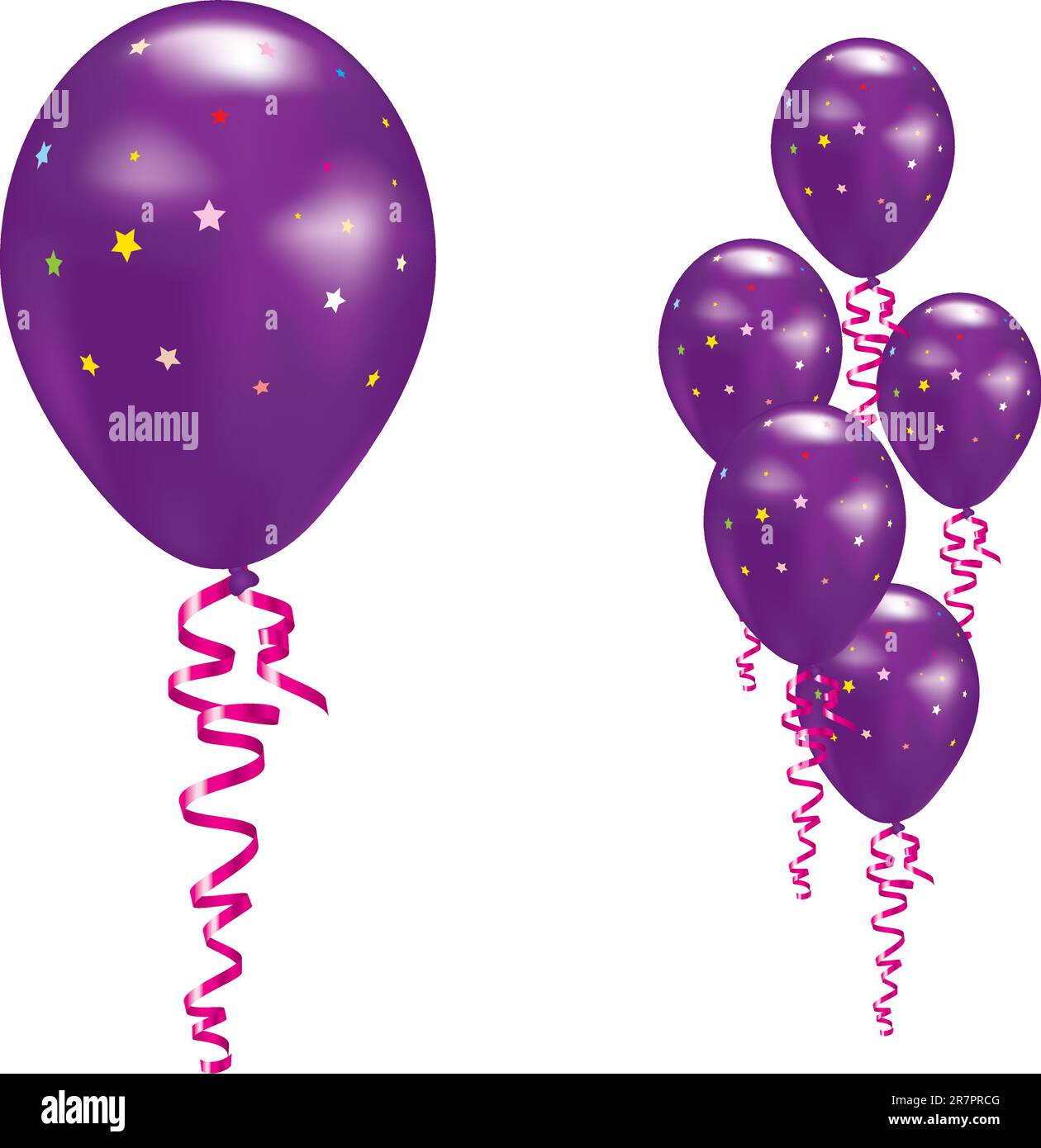 Violet Balloons with stars and ribbons. Vector illustration Stock ...
