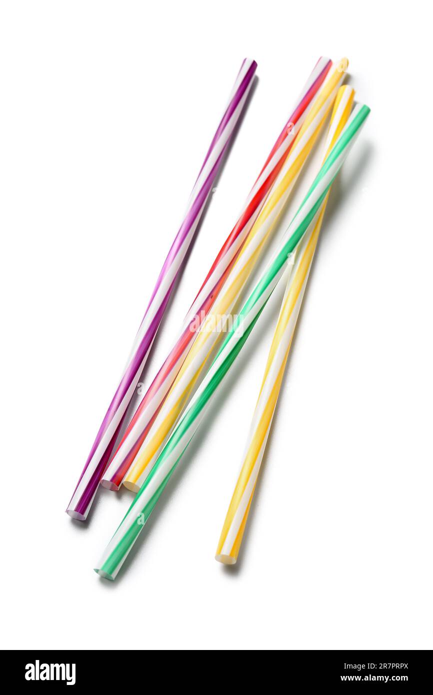 Different plastic drinking straws on white background Stock Photo - Alamy