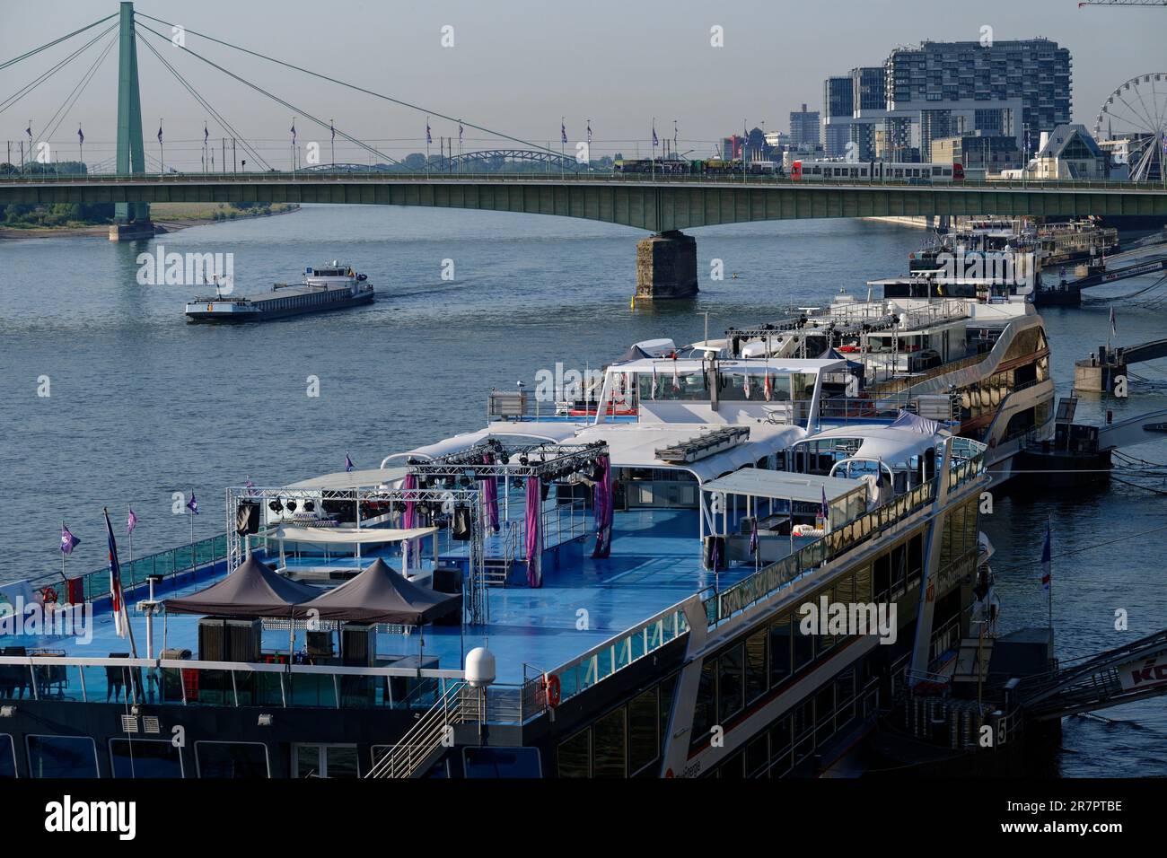 Cologne, Germany. 17th June, 2023. A cargo ship sails on the Rhine ...