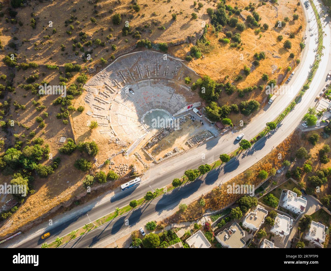 Aerial photo of historical places, theater ruins, massive ancient ...