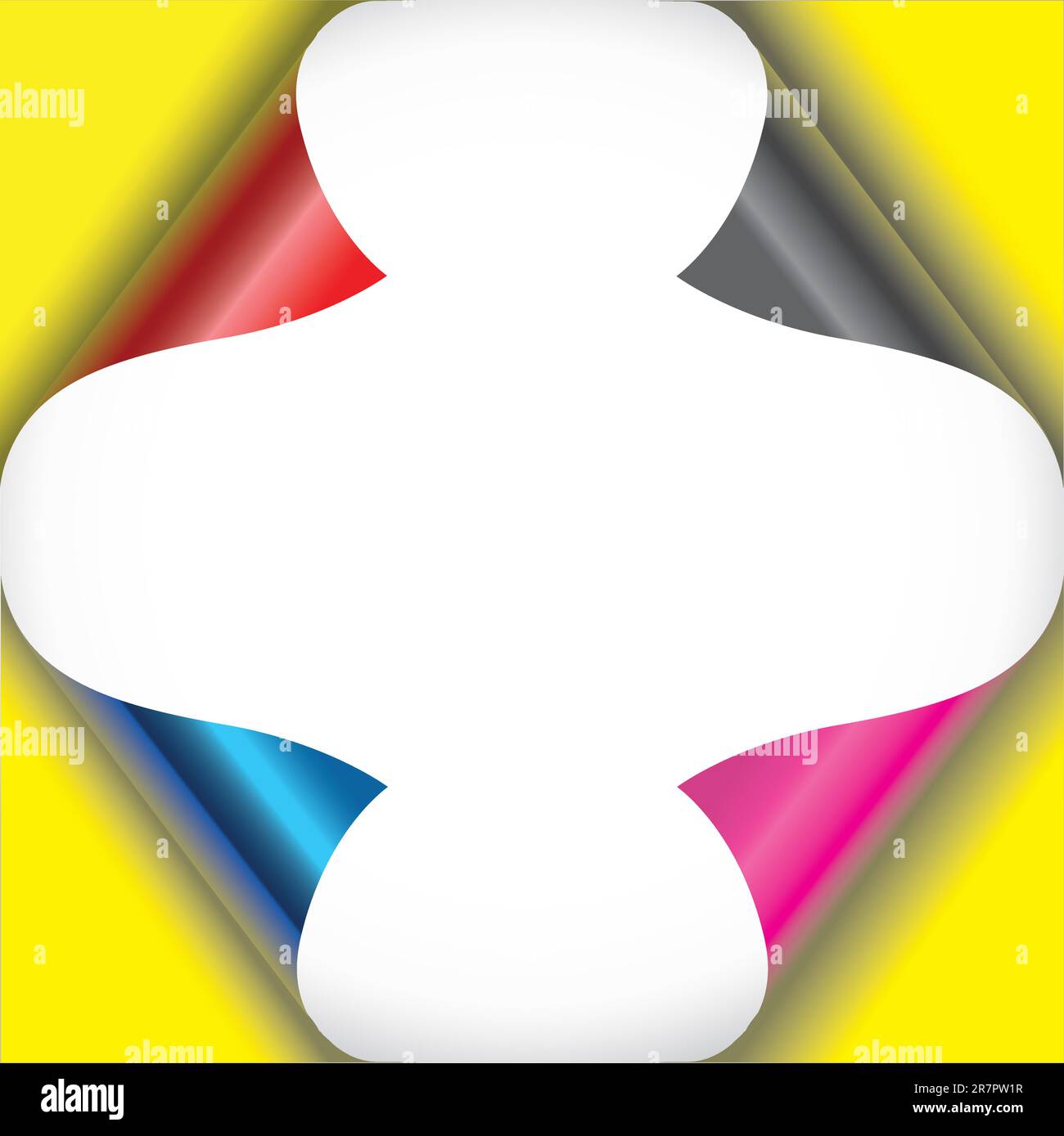 Clean sheet of a paper with the bent color edges on a yellow background ...