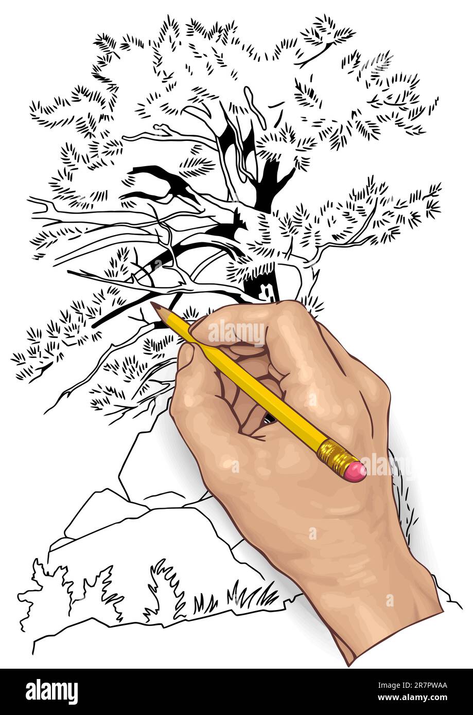 Vector illustration of an hand drawing with a pencil Stock Vector Image ...