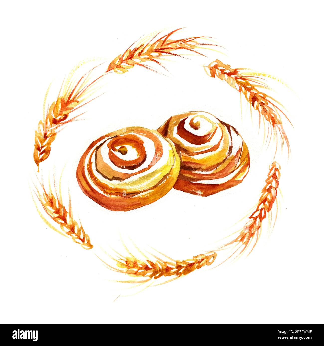 Hand Drawn Roll with cinnamon, watercolor style Stock Photo - Alamy