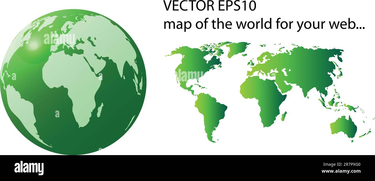 green vector illustration of 3D globe and map of the world isolated ...