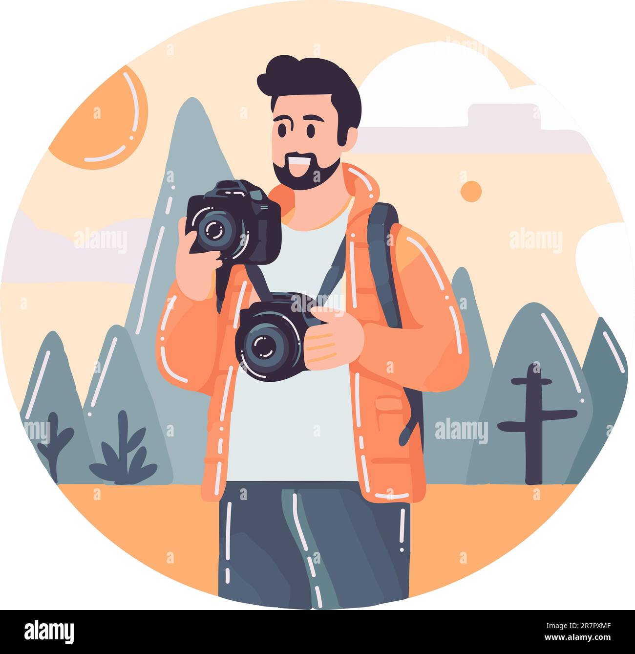 Hand Drawn Cameraman with a camera in flat style isolated on background ...