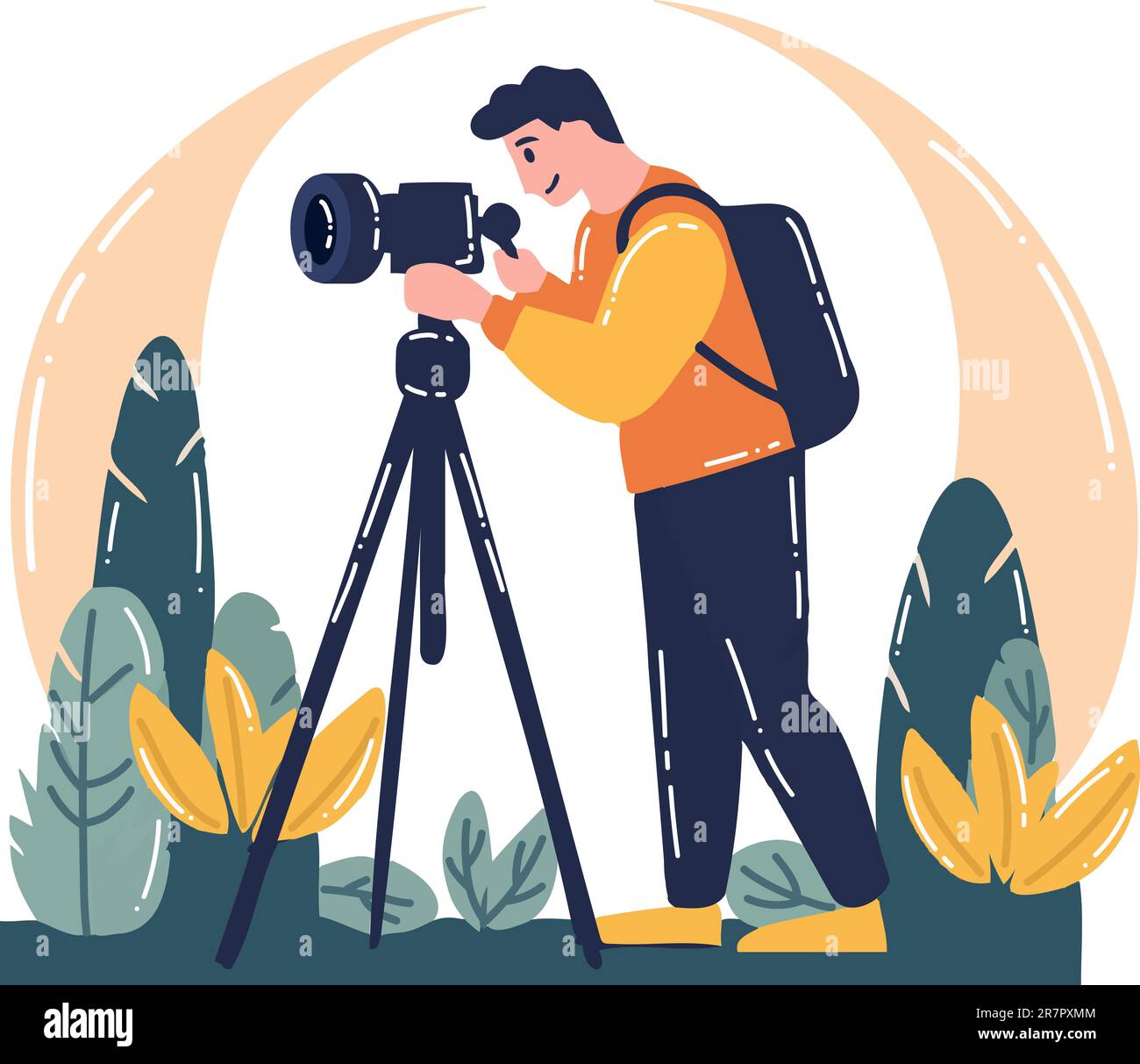 Hand Drawn Cameraman with a camera in flat style isolated on background ...