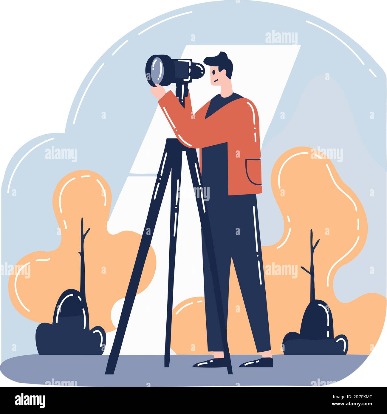 Hand Drawn Cameraman with a camera in flat style isolated on background ...