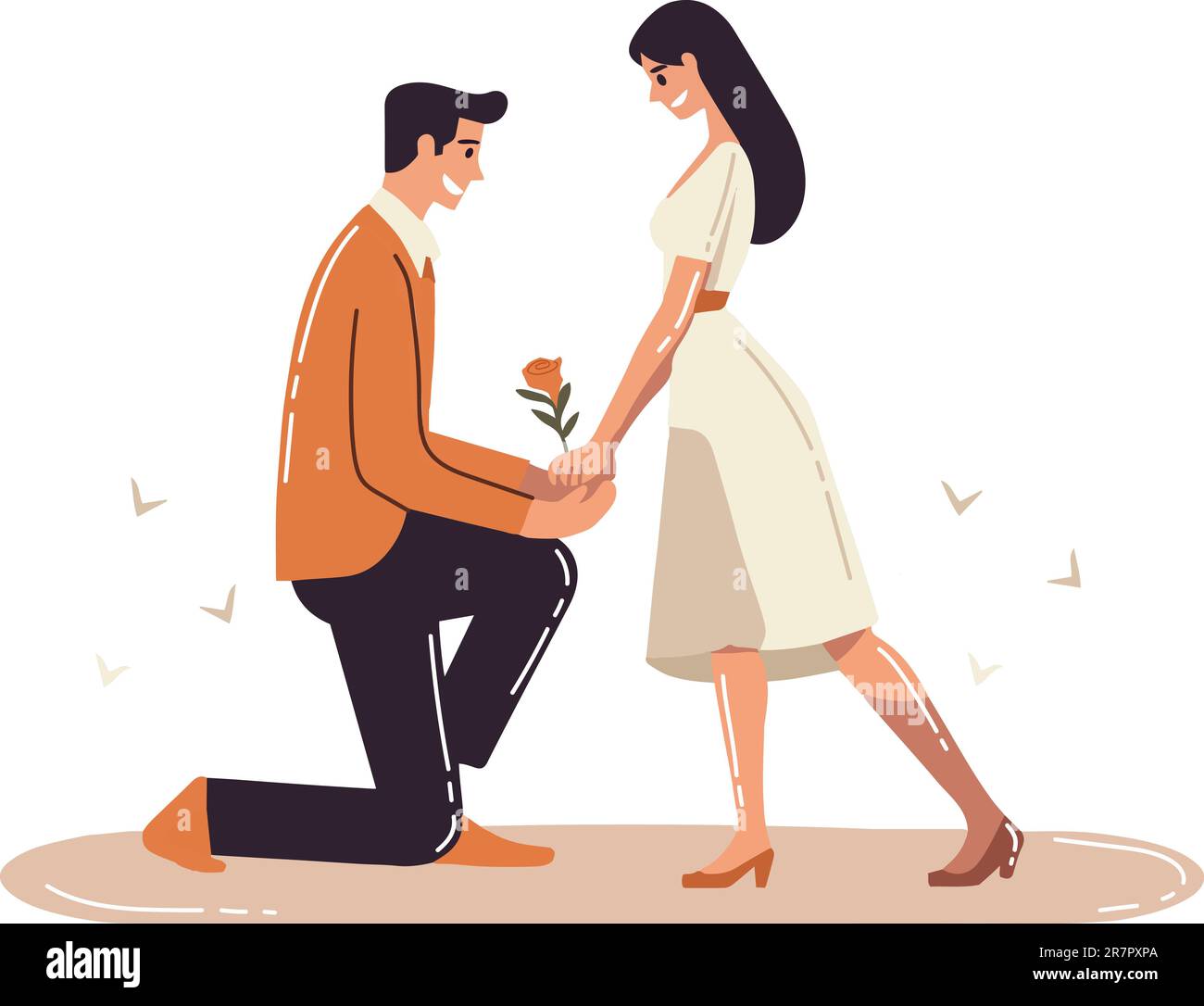 Hand Drawn man proposes to woman in flat style isolated on background ...