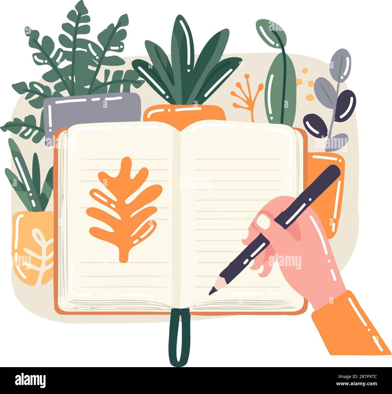 Hand Drawn notebook with flowers in flat style isolated on background ...