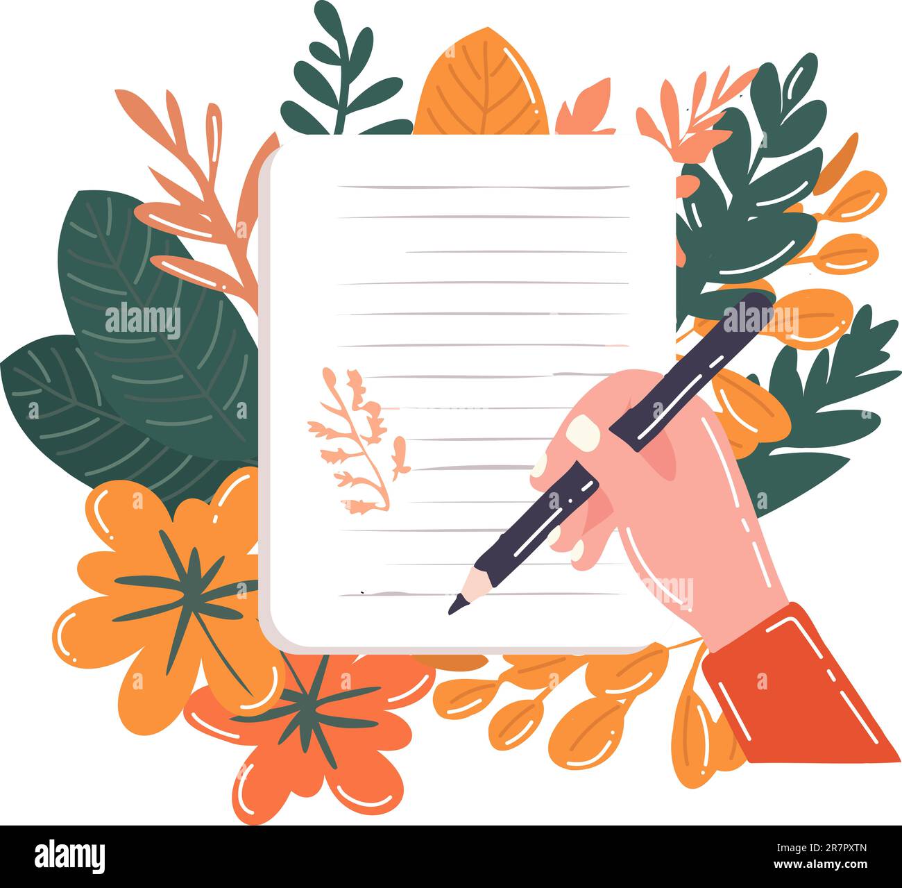 Hand Drawn notebook with flowers in flat style isolated on background ...